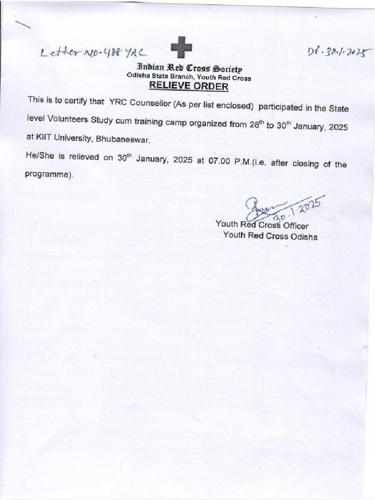 Relieve Order For State Camp 2025 | PDF