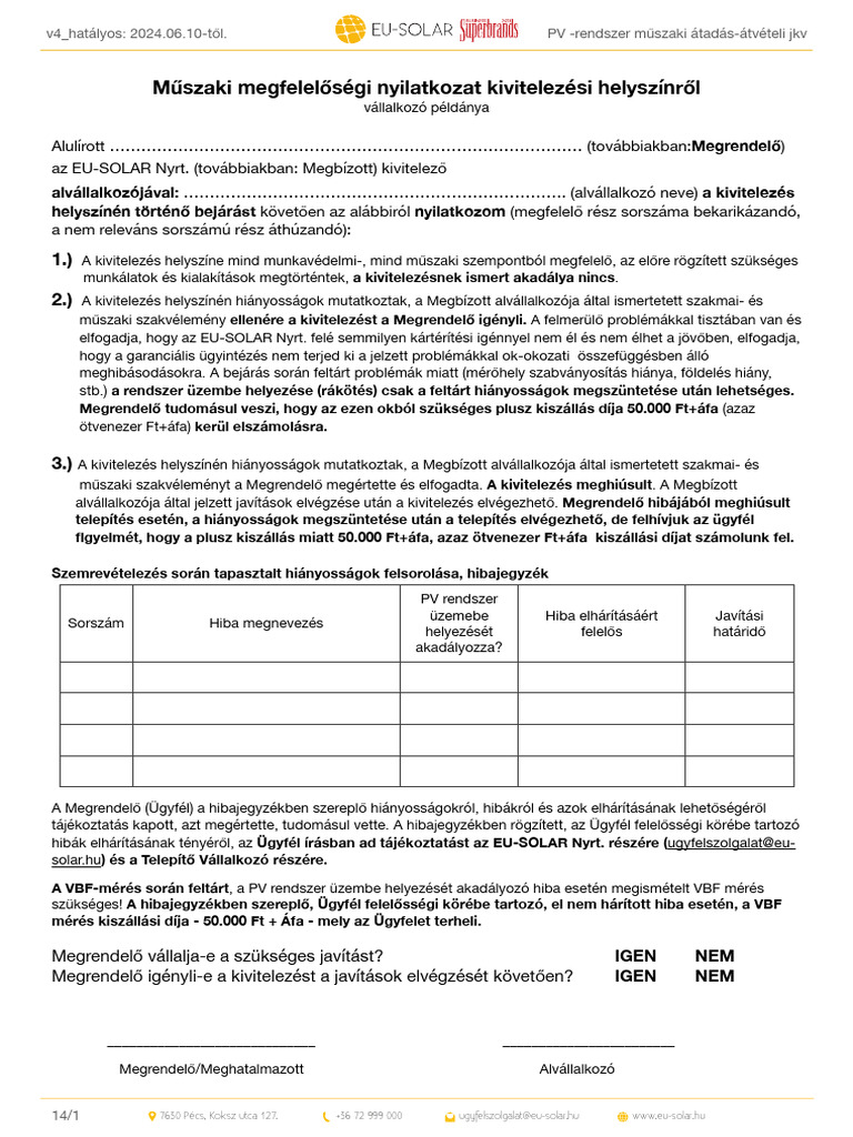 PV rendszer műszaki átadás-átvételi jegyzőköny_v4_2024-06-10. | PDF