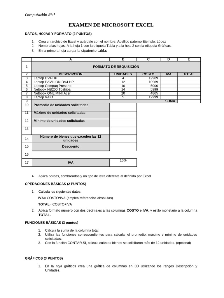 Exam Excel | PDF | Microsoft Excel | Arquitectura de Computadores