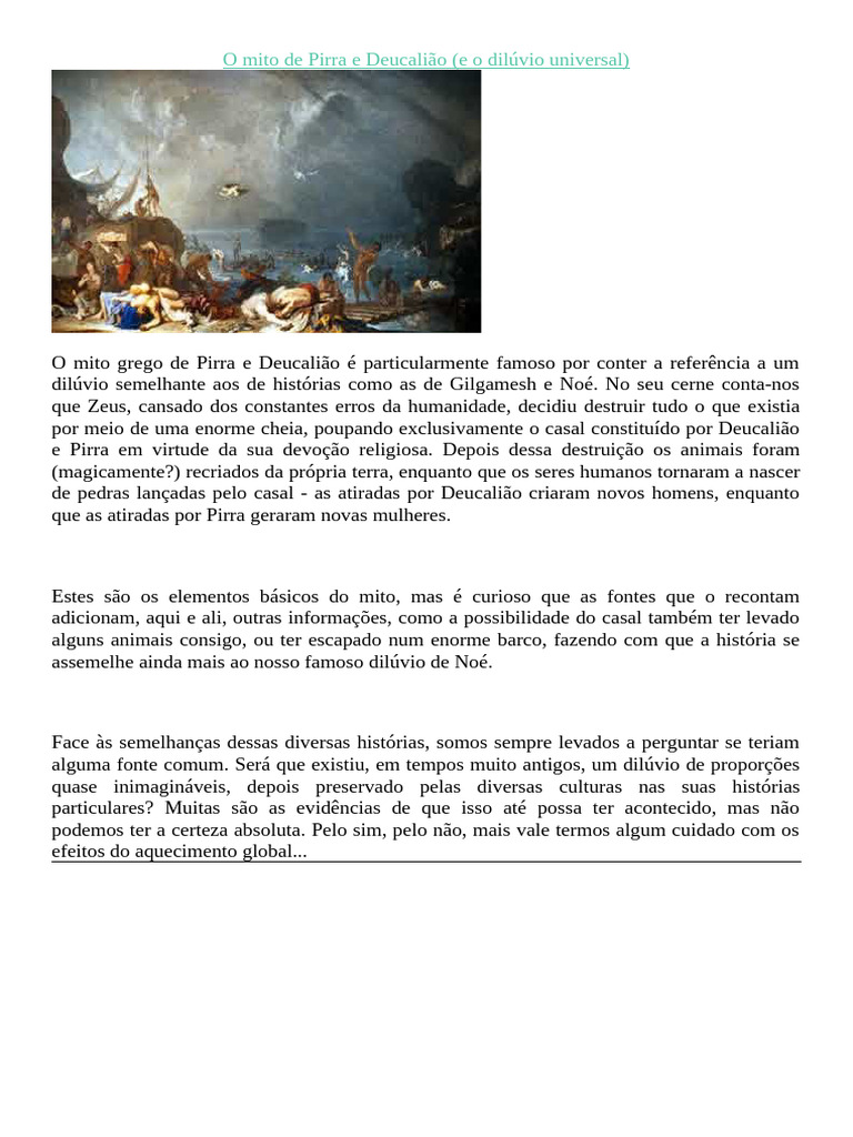 O Mito de Pirra e Deucalião e o Dilúvio | PDF