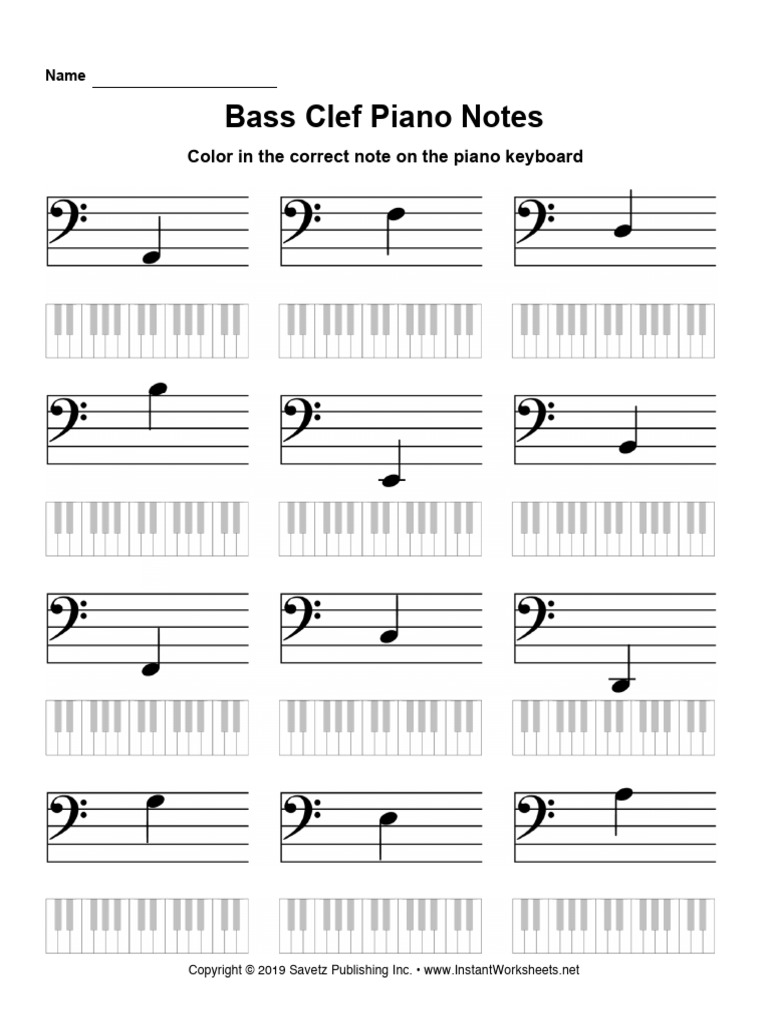Bass Clef Piano Notes Worksheet | PDF