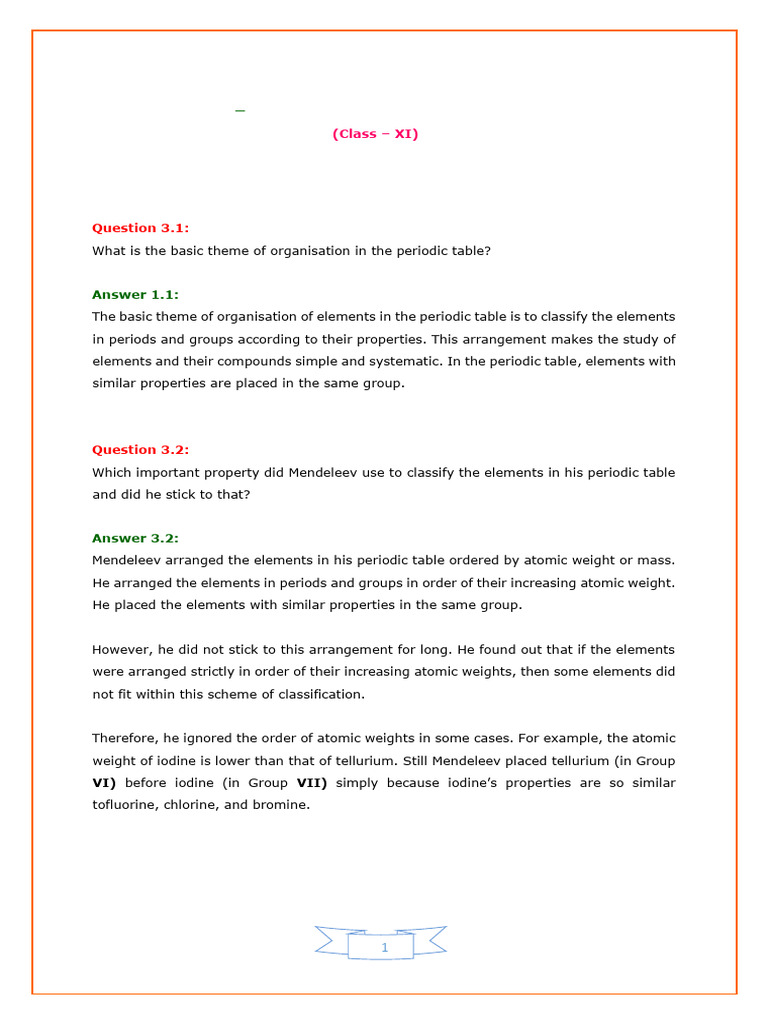 Organization of Elements in Periodic Table | PDF | Ionic Bonding ...