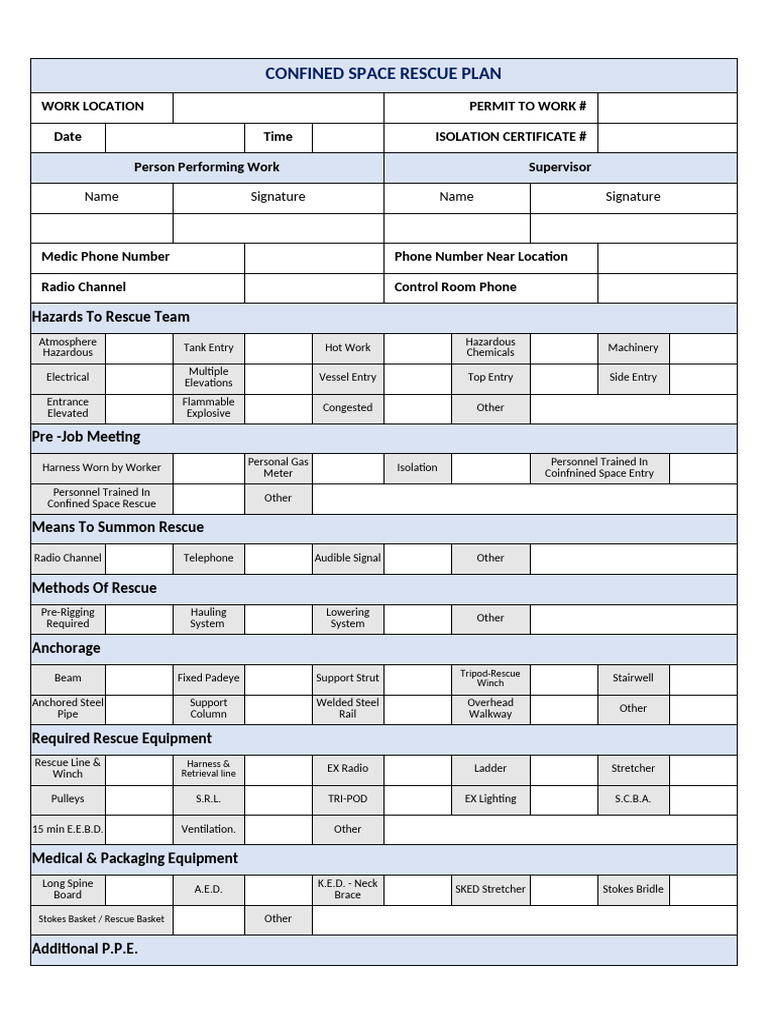 FRM-00-0009 Confined Space Rescue Plan | PDF | Occupational Safety And Health | Safety