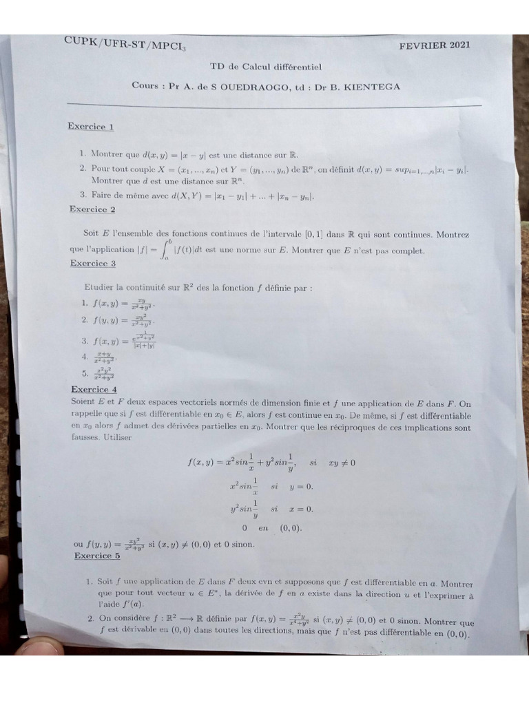 TD Calcul Diff Cupk | PDF