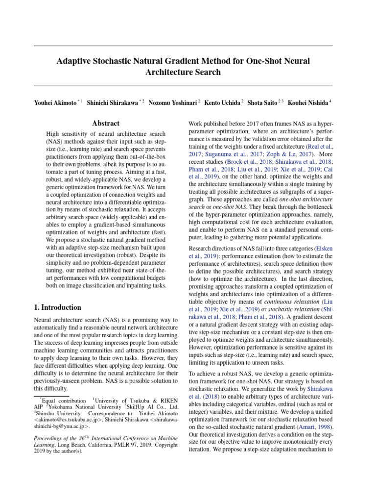 Adaptive Stochastic Natural Gradient Method For One-Shot Neural Architecture Search | PDF ...