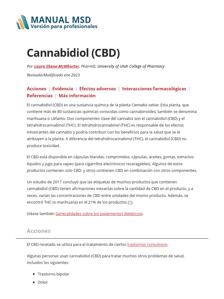 Cannabidiol (CBD) - Temas Especiales - Manual MSD Versión para Profesionales | PDF | Cannabis ...
