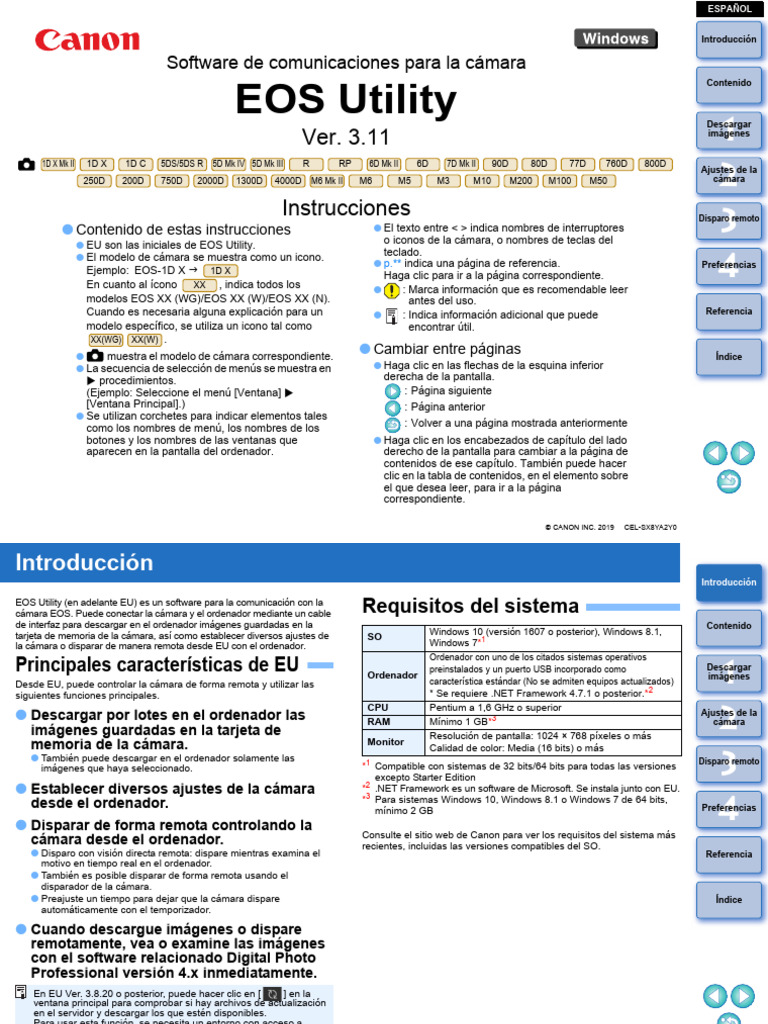 EOS Utility Instruction Manual Windows ES | PDF | Cámara | Windows 10