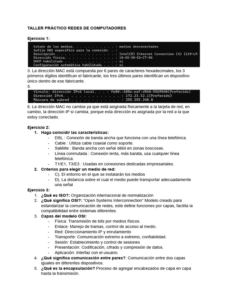 Taller Práctico Redes de Computadores | PDF | Modelo osi | Red de computadoras