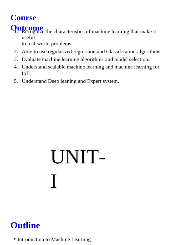 Machine Learning - UNIT I | PDF | Cluster Analysis | Machine Learning