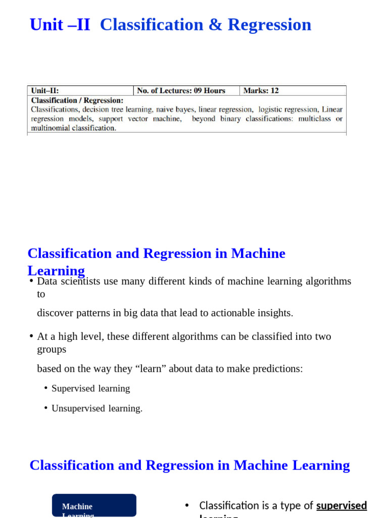 UNIT II Machine Learning | PDF | Support Vector Machine | Statistical Classification