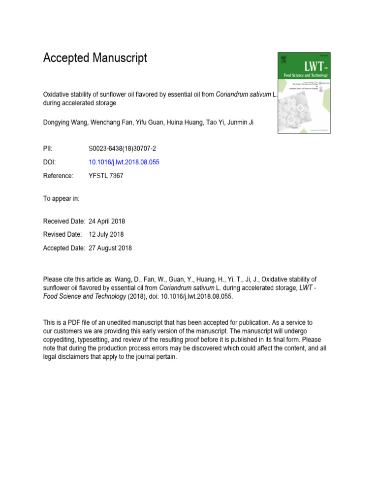 Oxidative stability of sunflower oil flavored by essential oil from ...