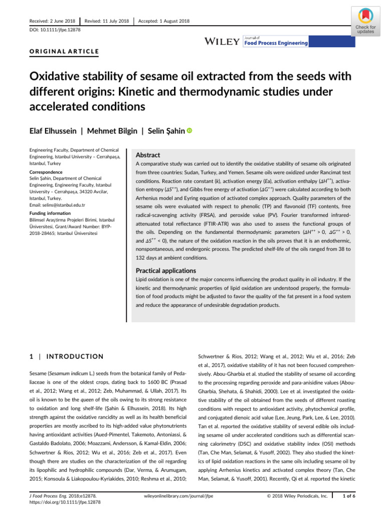 Oxidative Stability of Sesame Oil Extracted From The Seeds With ...
