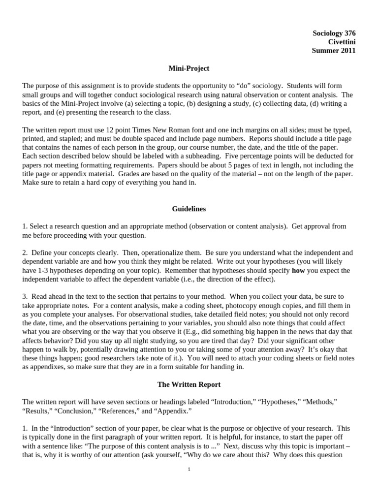Mini Project Description Su11 | PDF | Hypothesis | Citation
