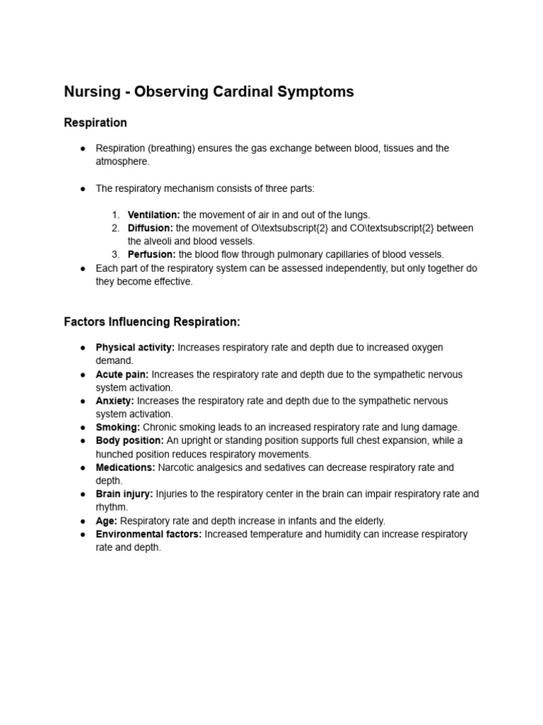 Nursing - Observing Cardinal Symptoms | PDF | Breathing | Pulse