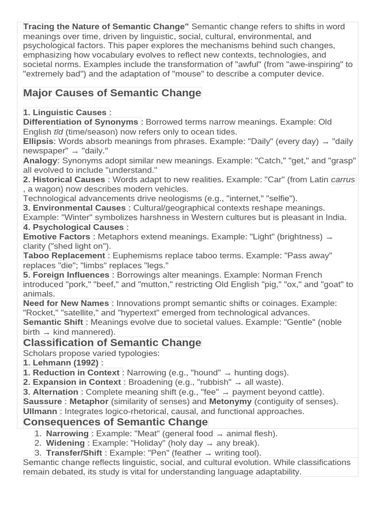 Tracing the Nature of Semantic Change | PDF | Semantics | Metaphor