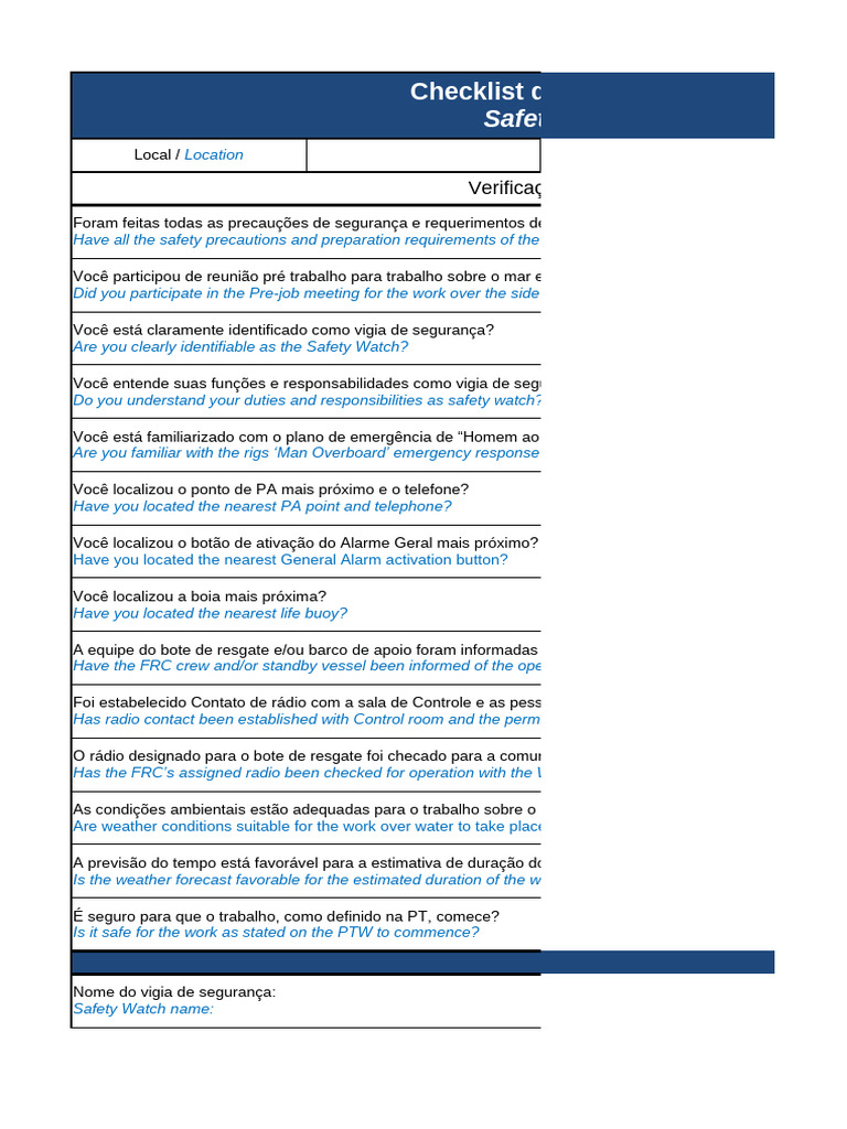 FRM-37-0089 - Work Over The Water - Safety Watch Checklist - Brasil ...