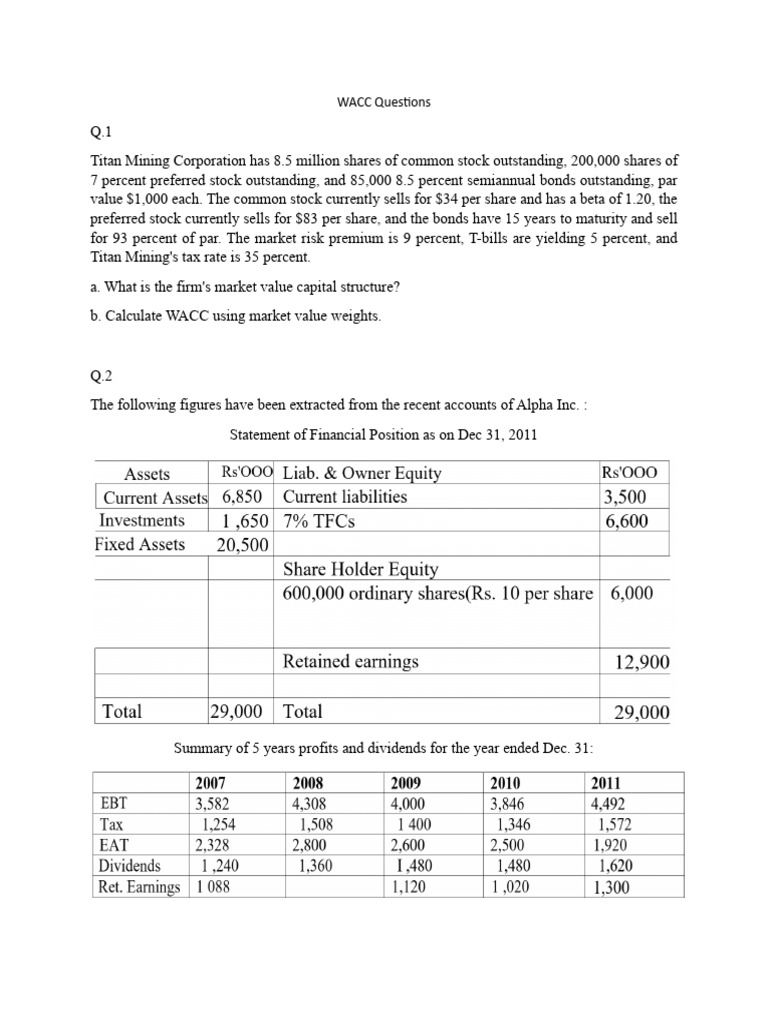 WACC Calculation Examples and Solutions | PDF