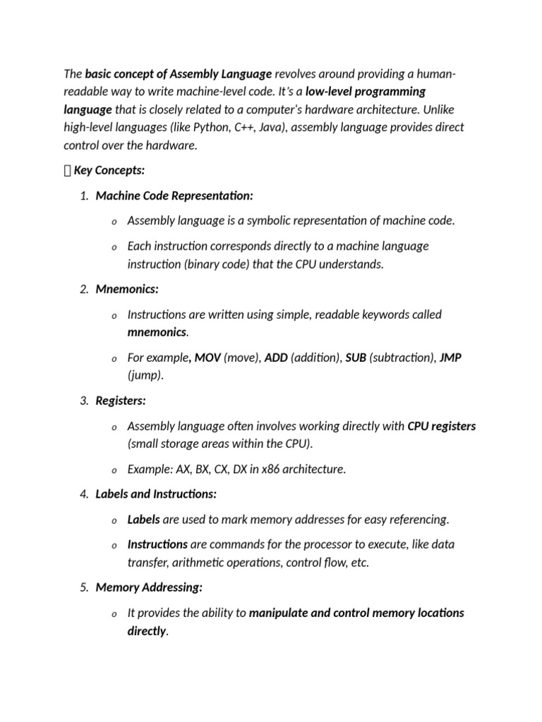 Concept of Assembly Language | PDF