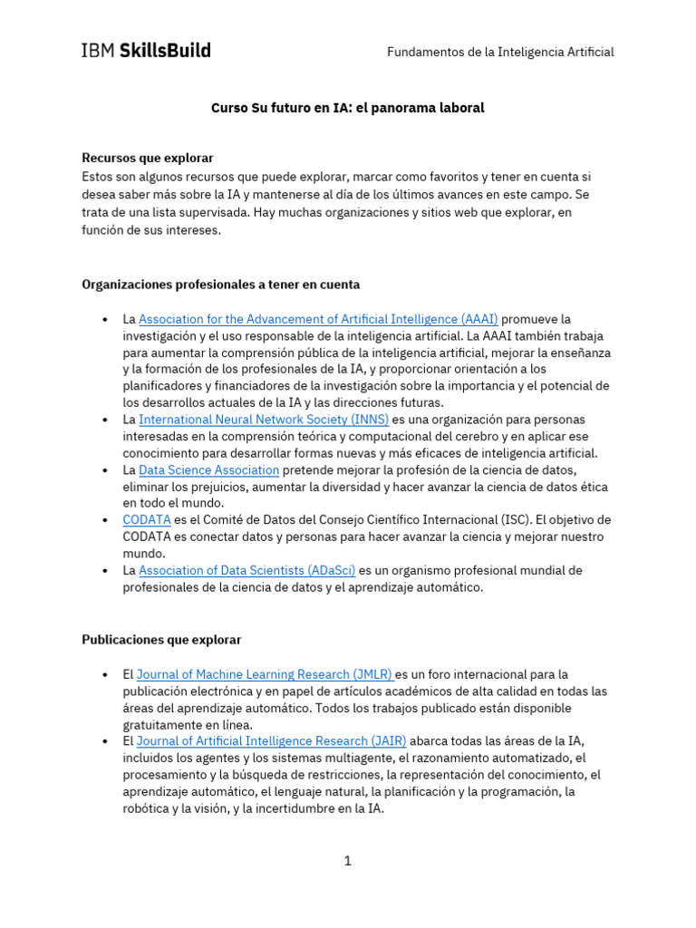 Your Future in AI - Resources To Explore - Spanish | PDF | Inteligencia ...