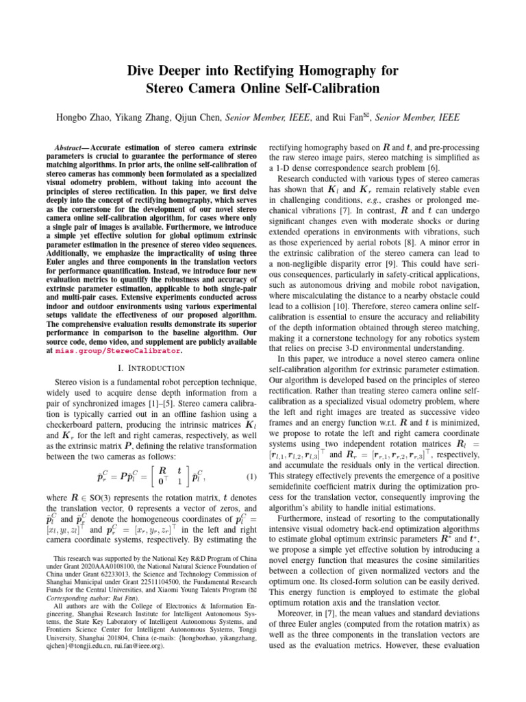 Dive Deeper Into Rectifying Homography For Stereo Camera Online Self-Calibration | PDF