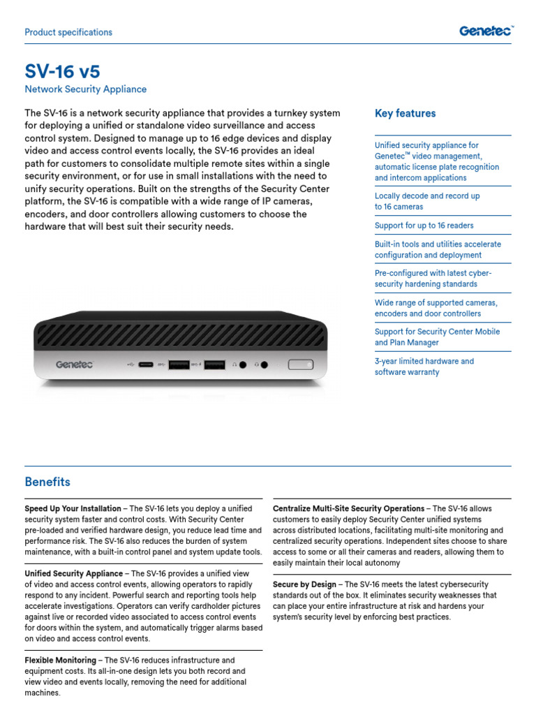 EN Genetec SV 16 Network Security Appliance Specifications | PDF ...