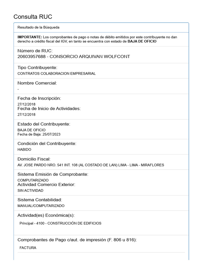 SUNAT - Consulta RUC | PDF