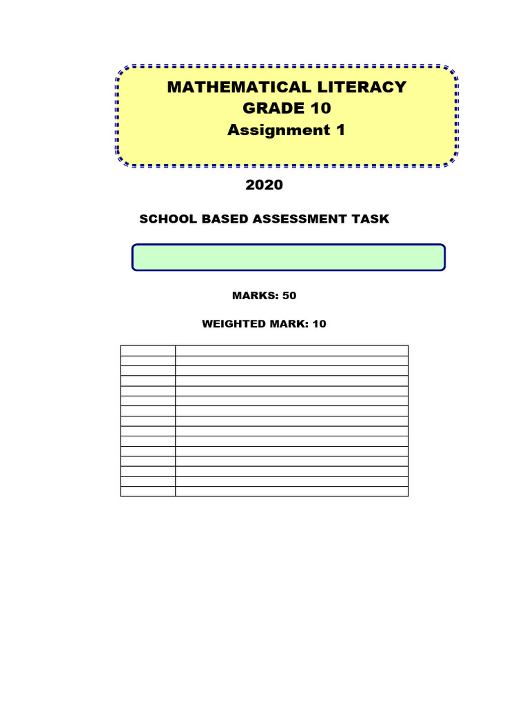 Grade 10 Mathematical Literacy Memo | PDF