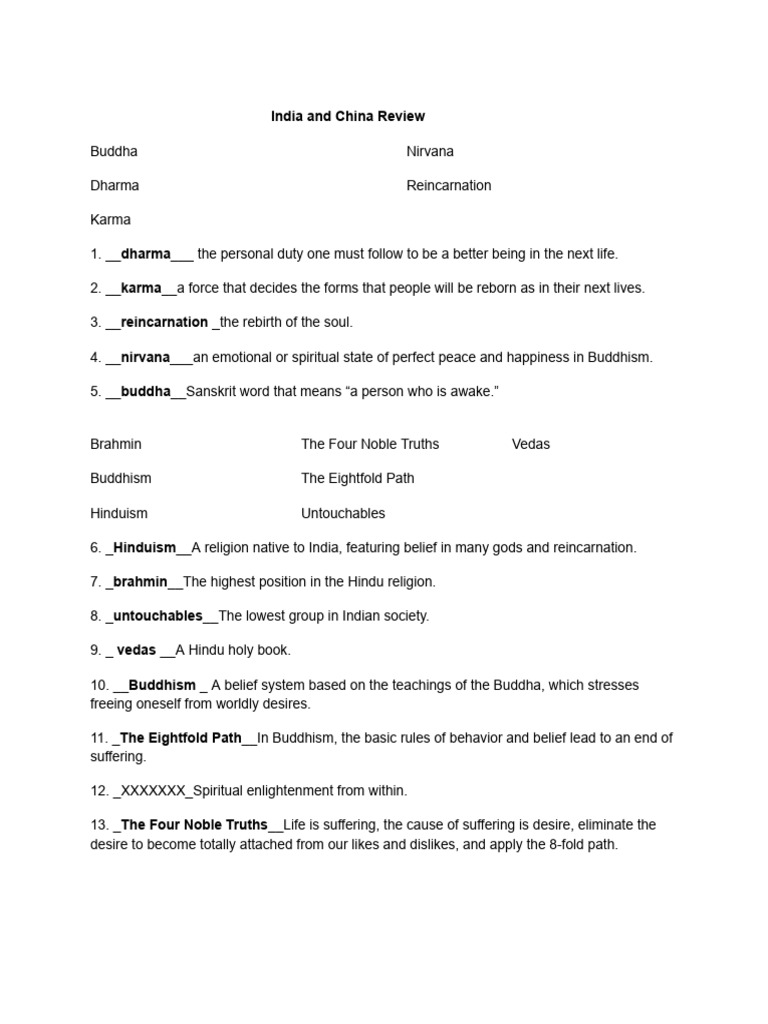 India and China Review-Key | PDF | Reincarnation | China