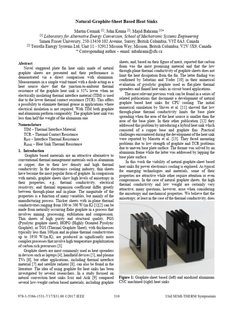 Natural-Graphite-Sheet Based Heat Sinks | PDF | Thermocouple | Electrical Resistivity And ...