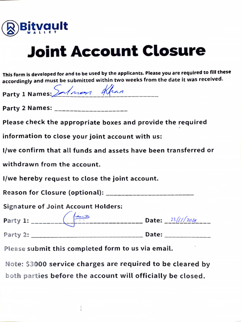Joint Account Closure Application Form | PDF