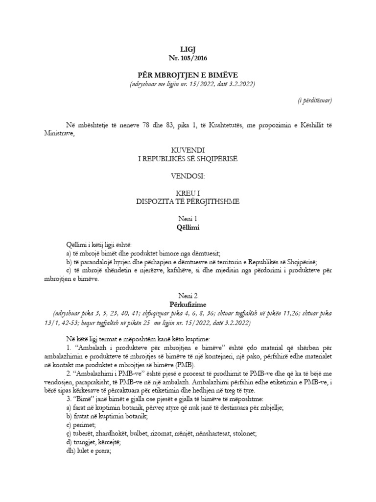 Ligj PER MBROJTJEN E BIMEVE 2016 10 27 105 I Perditesuar | PDF