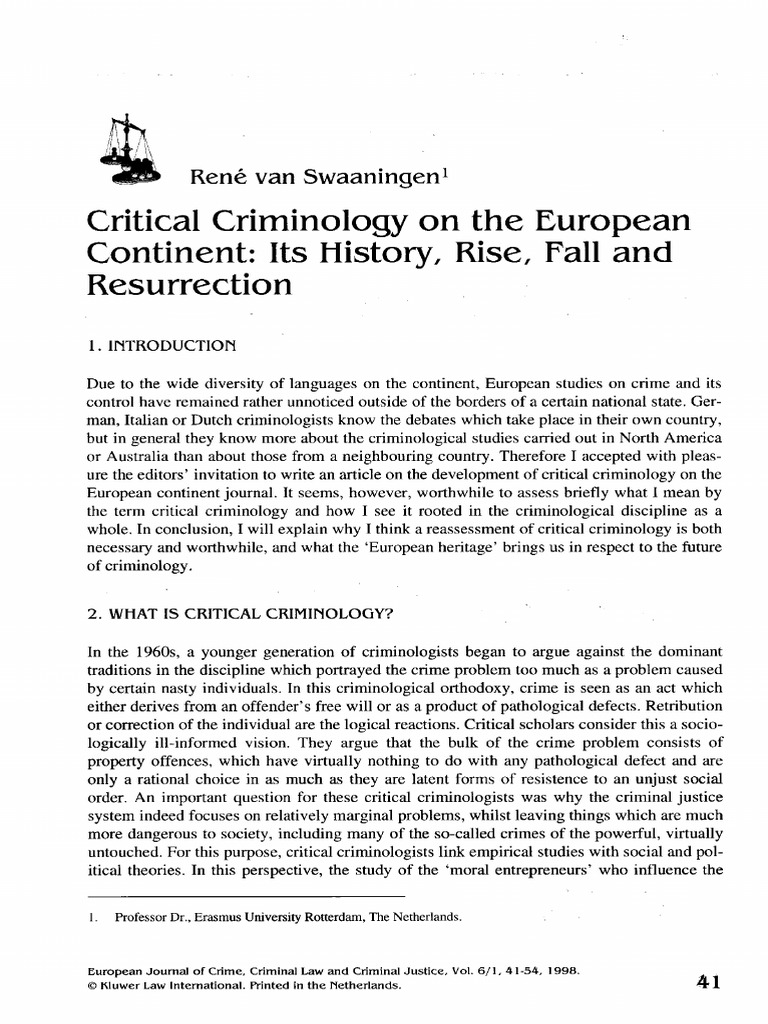 Van Swaaningen Critical Criminology On The European Continent: Its ...