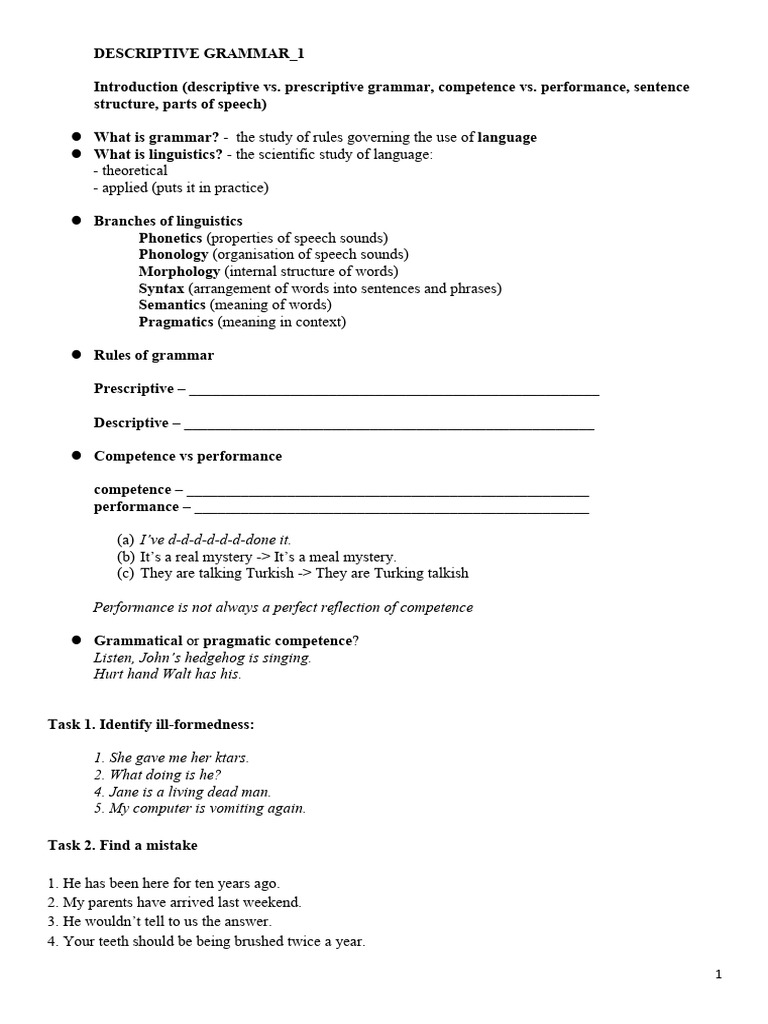 1 - 4 - Introduction - Sentence Structure and Parts of Speech | PDF ...