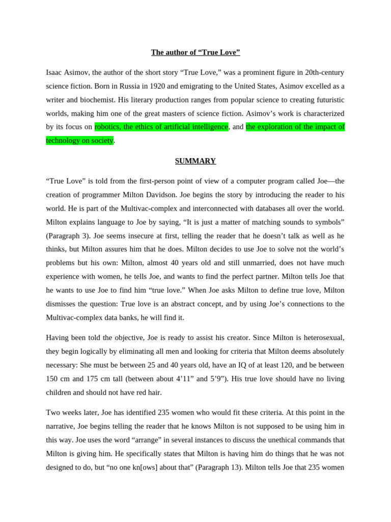 Isaac Asimov Lecture Short Story | PDF | Artificial Intelligence ...