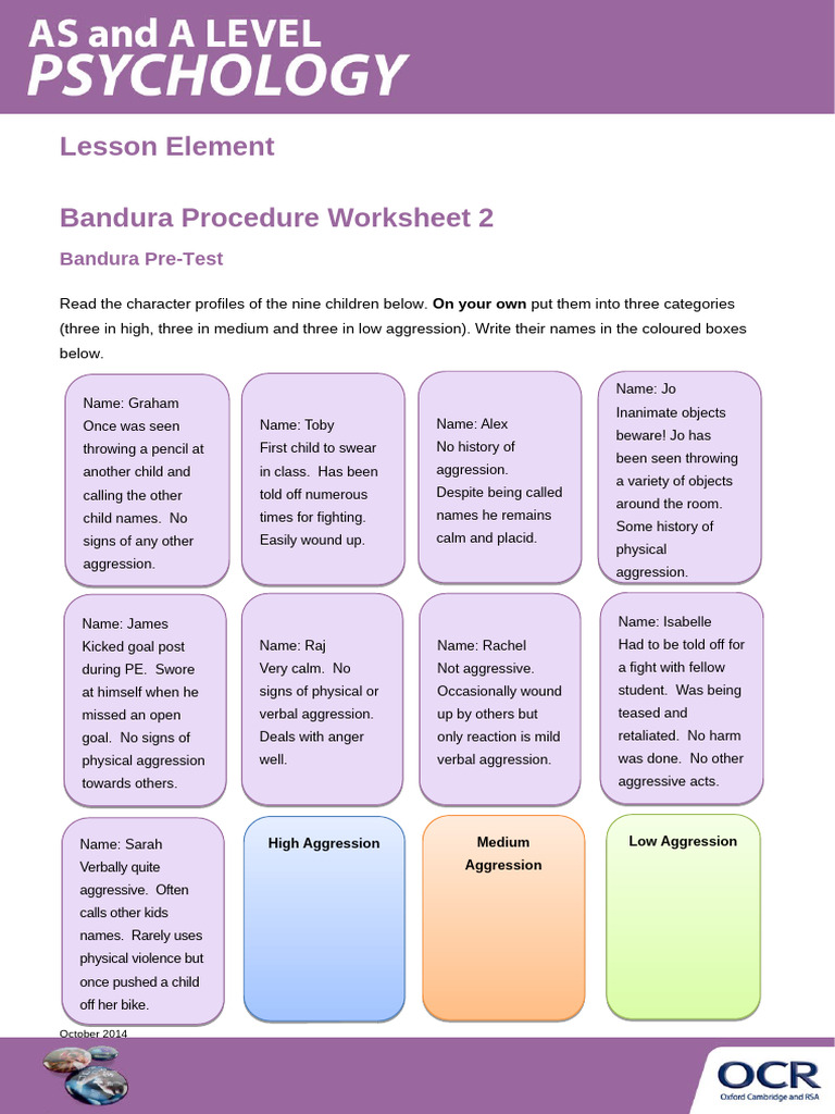 ASA Psych Bandura Act Worksheet2 | PDF | Aggression | Behavioural Sciences
