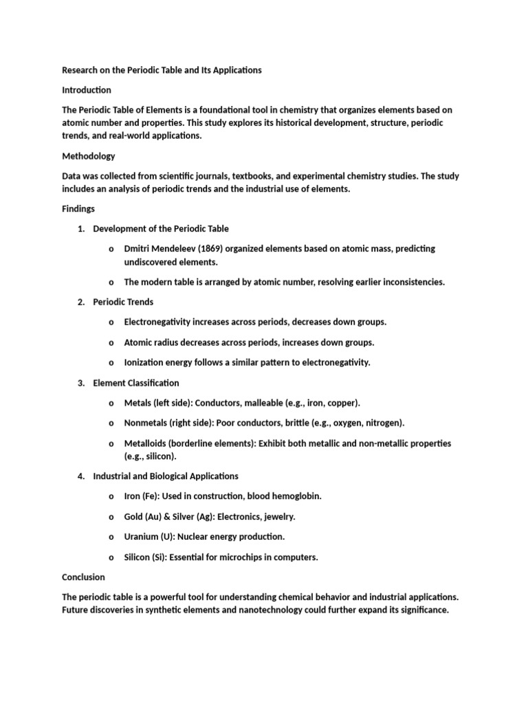 Periodic Table - Research and Summary | PDF | Chemical Elements ...