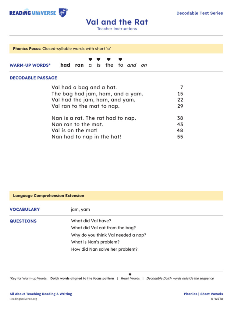 Decodable Val and The Rat | PDF | Phonics | Writing