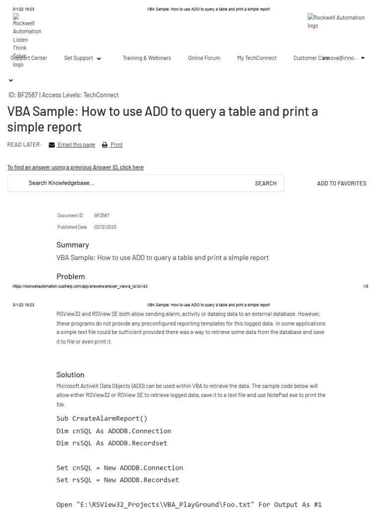 VBA Sample - How To Use ADO To Query A Table and Print A Simple Report | PDF | Visual Basic For ...