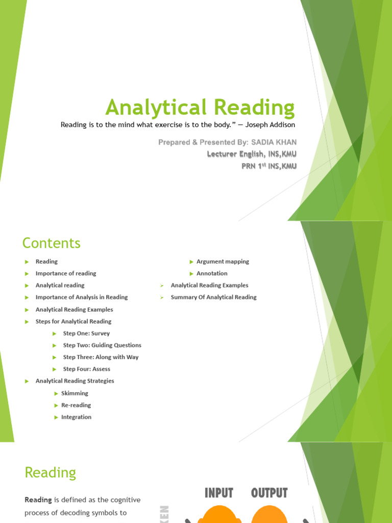 Analytical Reading Slides | PDF | Reading Comprehension | Thought