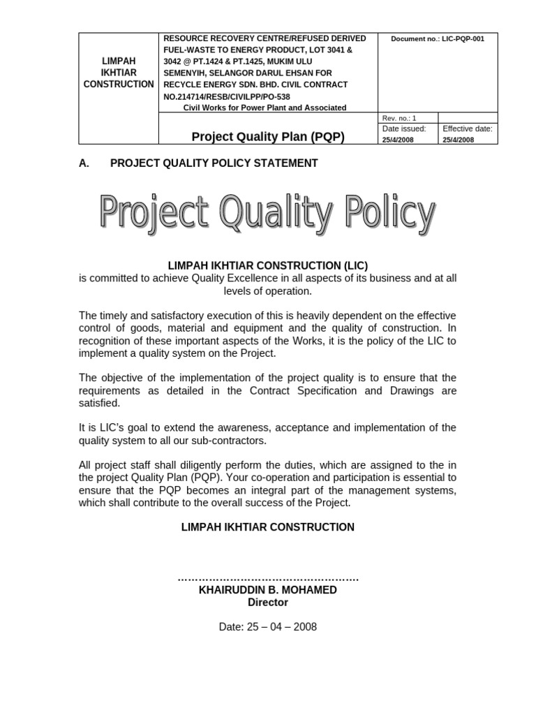 362269925 Project Quality Plan | PDF | Quality Assurance | Quality Management System