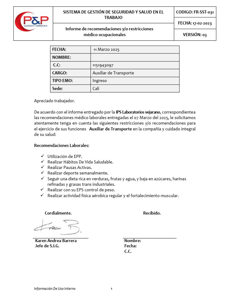 Brayan Steven Ruiz Bravo INGRESO EMO CLO | PDF