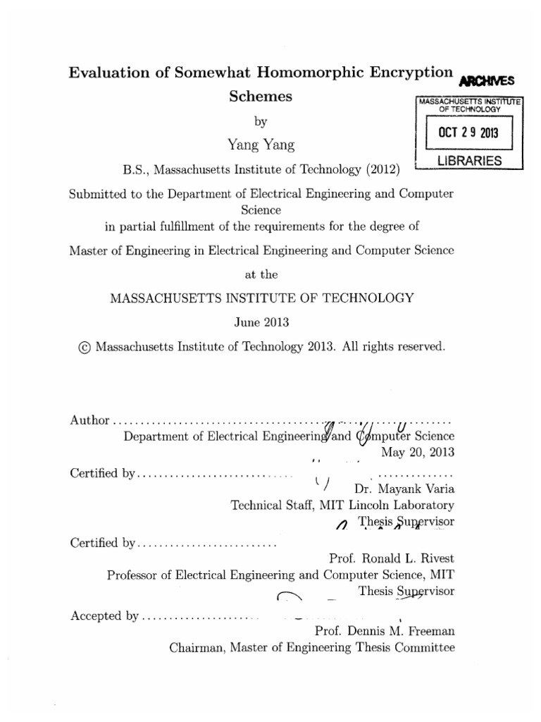 Evaluation Of Somewhat Homomorphic Encryption Schemes 871165990 Mit