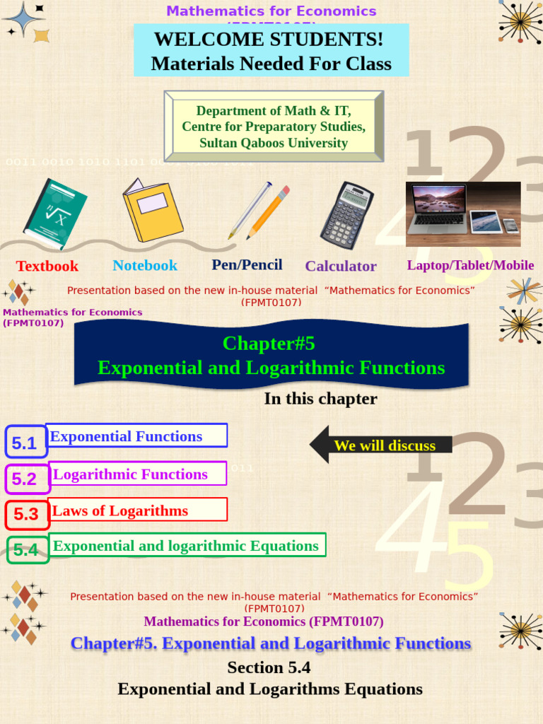 Lecture 27. Exponential Logarithmic Equations Sec (5.4) | PDF | Logarithm | Exponentiation