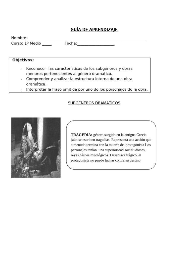 Lectura Genero Dramatico | PDF | Comedia | Tragedia