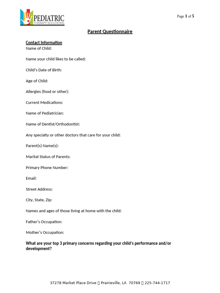 Updated Parent Questionnaire 2023 | PDF | Teachers | Childbirth