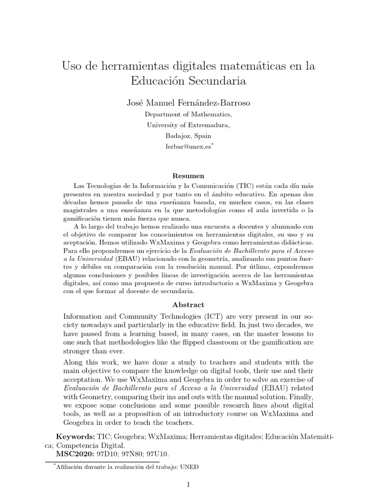 Uso de herramientas digitales matem´aticas en la | PDF | Enseñando | Maestros