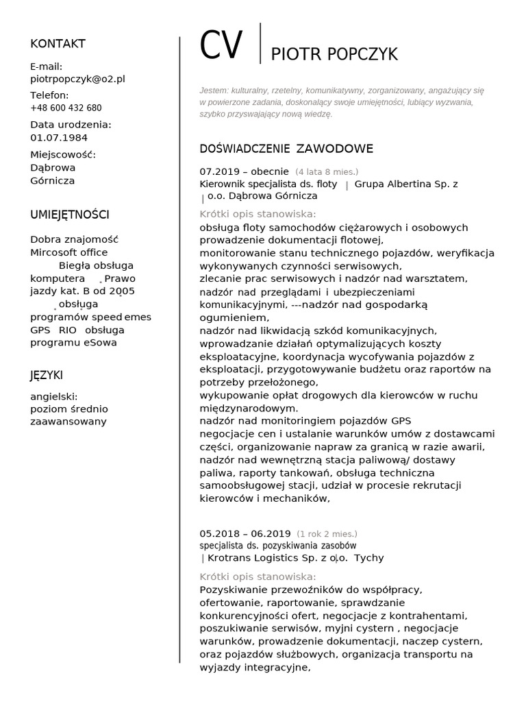 CV Piotr Popczyk | PDF