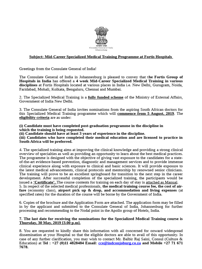 Medical Training Programme at Fortis Hospitals | PDF | Health Care