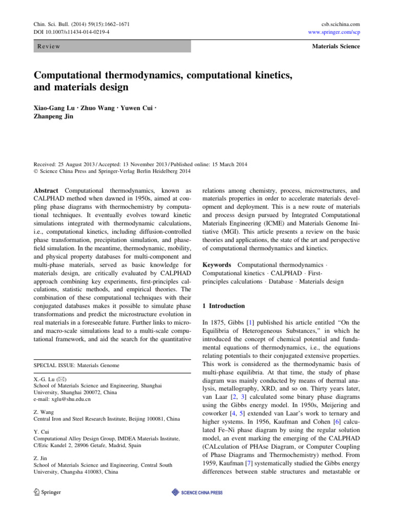 Computational Thermodynamics, Computational Kinetics, and Materials Design | PDF | Diffusion ...