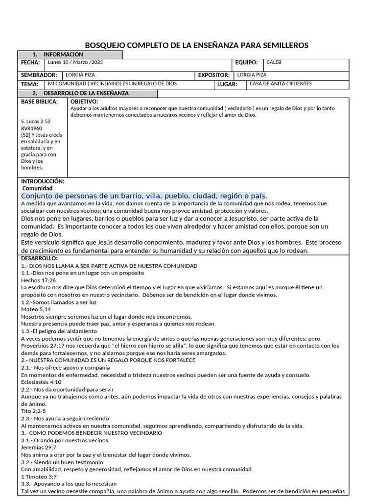 FORMATO DE ENSEÑANZA-BOSQUEJO COMPLETO - SEMILLEROS-Marzo 10 | PDF